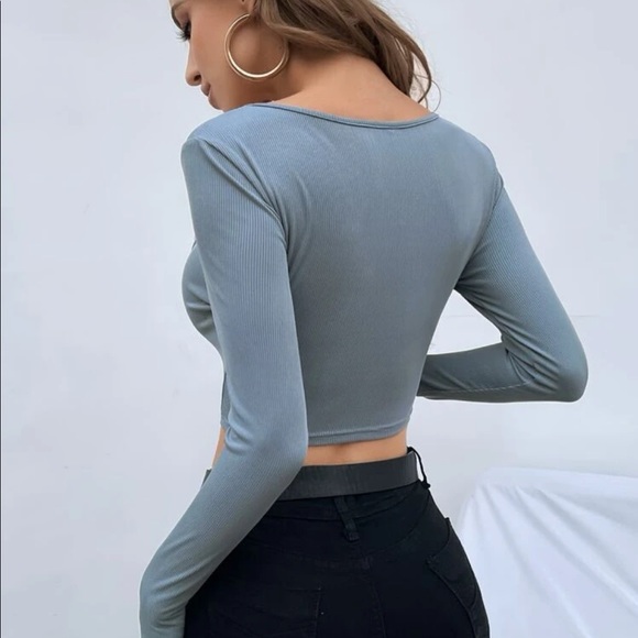 ReminisceMe | Tops | Crop Tshirt Long Sleeve Blue Ruched Womens Top ...